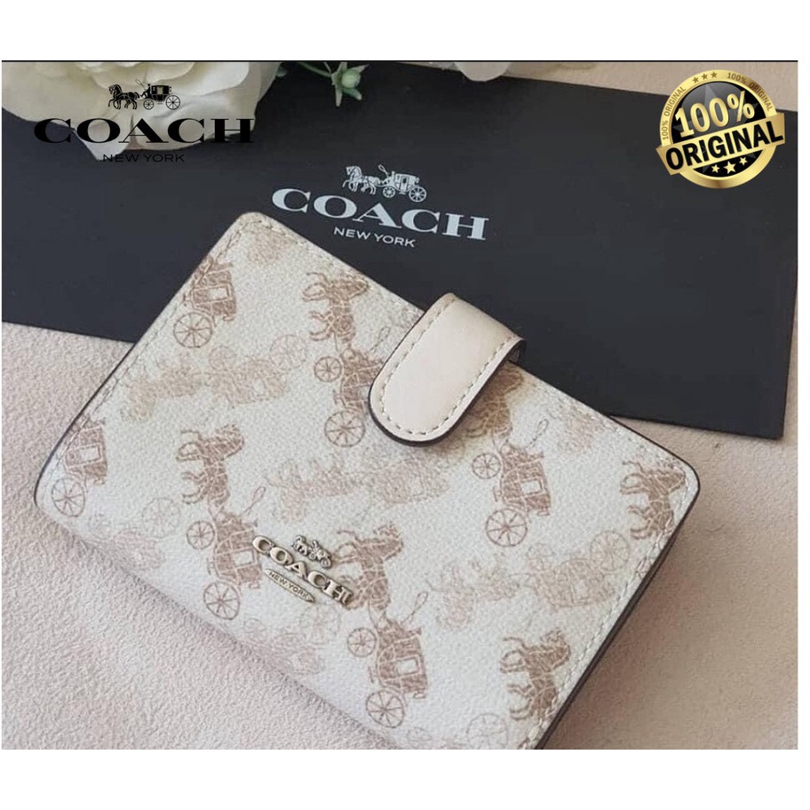 Jual COACH MEDIUM CORNER ZIP WALLET WITH HORSE AND CARRIAGE PRINT CREAM ...