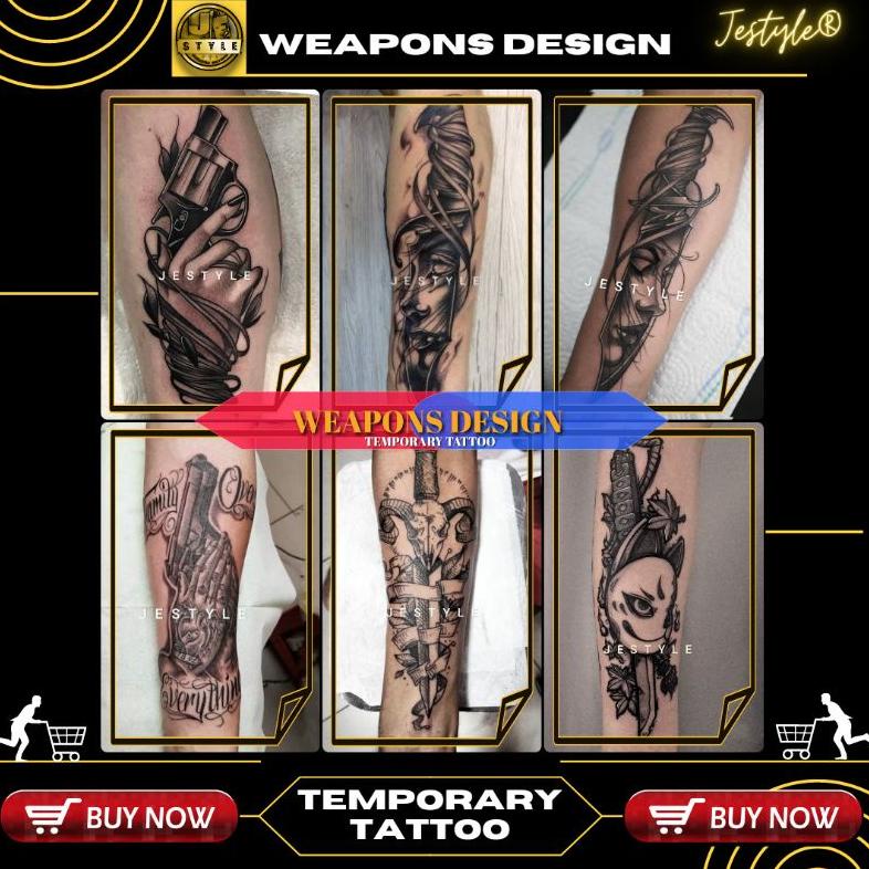 Jual TERBARU TATTO TEMPORER TEMPORARY TATTOO MOTIF SENJATA PISTOL PISAU ...