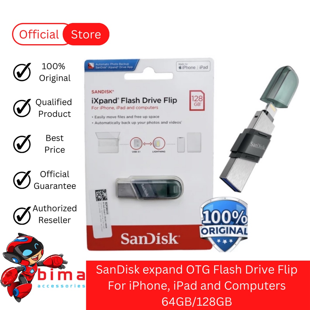 Jual SANDISK iXpand Flip Flash Drive OTG Lightning 64GB / 128GB USB 3.1 ...