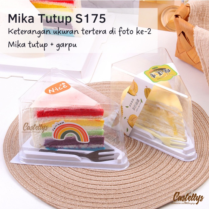 Jual S175 Mika Tutup Segitiga + Garpu Slice Cake Kue Pudding Tart ...
