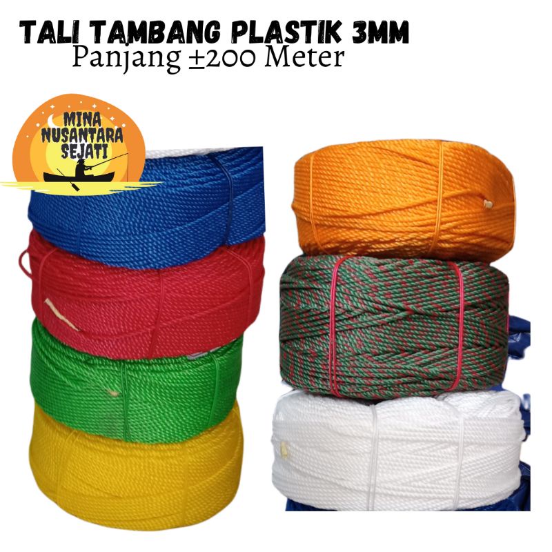 Jual Tali tambang PE Plastik 3mm Warna /1Rol (200Meter) | Shopee Indonesia