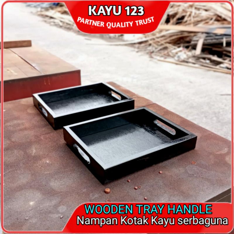Jual Wooden tray / Nampan kayu kotak hitam 25x20x4 cm TP HANDLE ...