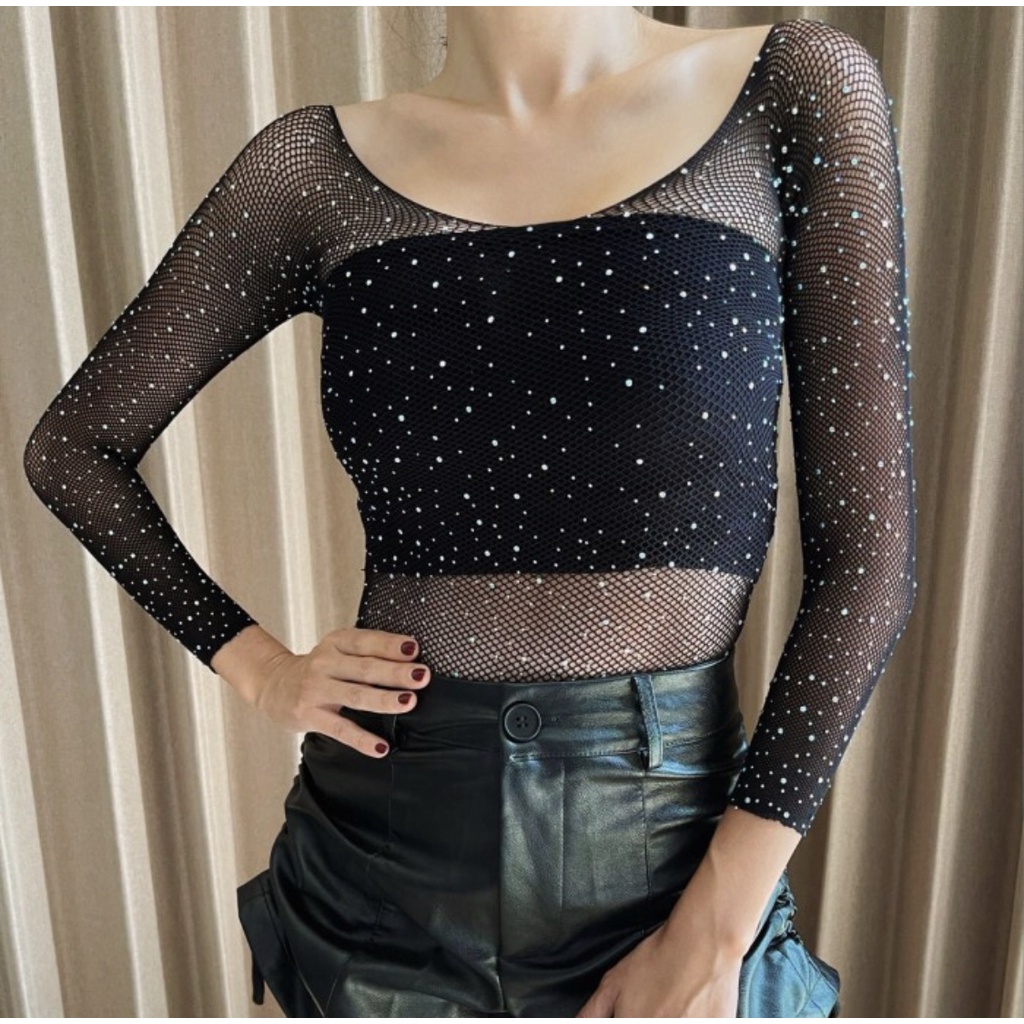 Jual Atasan bodysuit stocking top crop sexy wanita A0025 Manik | Shopee ...
