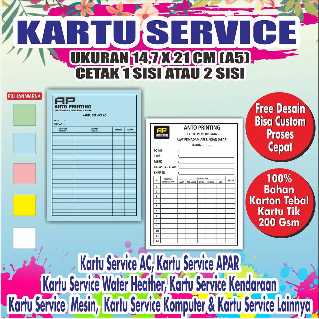 Jual KARTU SERVICE UKURAN A5 (14, 7x 21 cm) BAHAN TEBAL | Shopee Indonesia