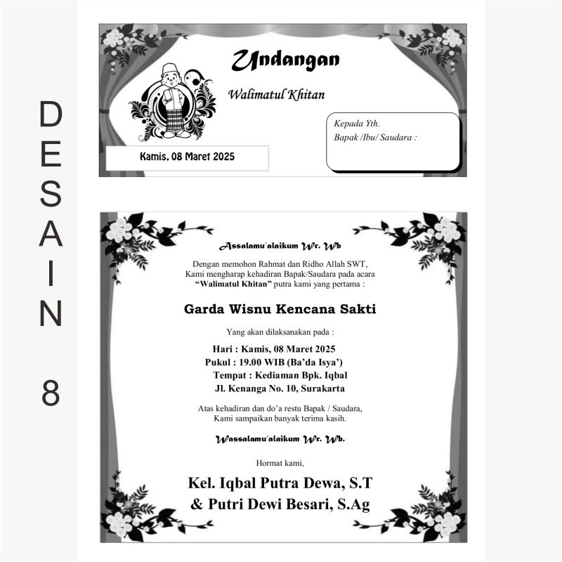 Jual Cetak undangan walimah khitan / walimatul hamli / walimatul arsy ...