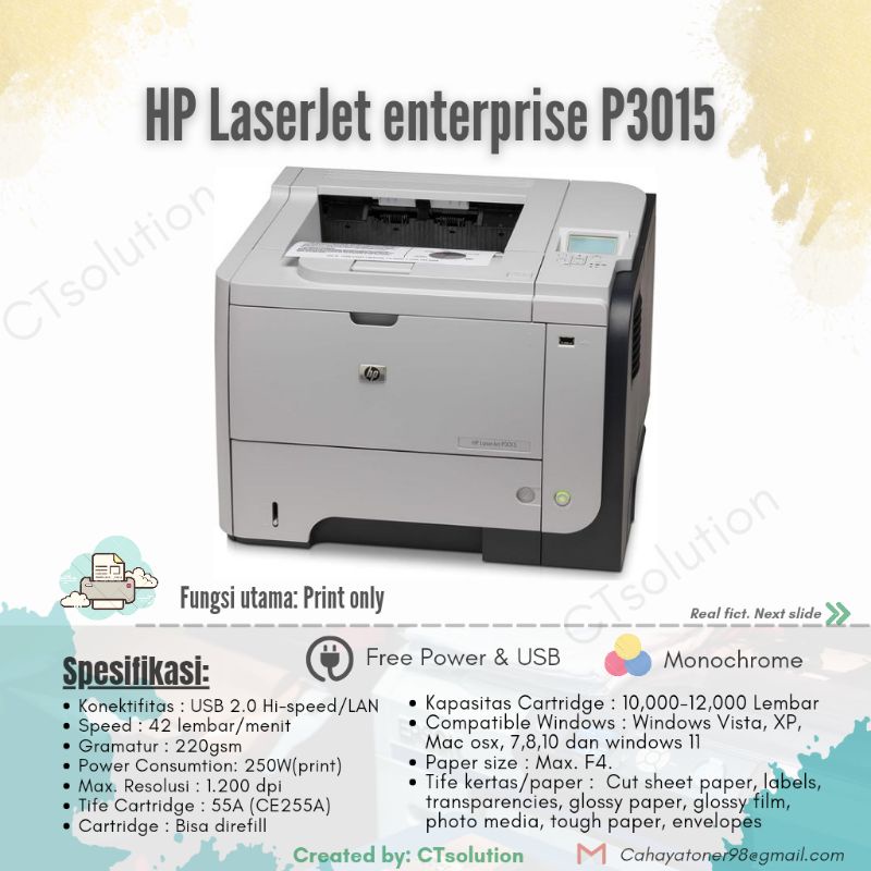 Jual HP LaserJet P3015 Bisa Bolak balik Otomatis 45 lembar/menit | Shopee Indonesia