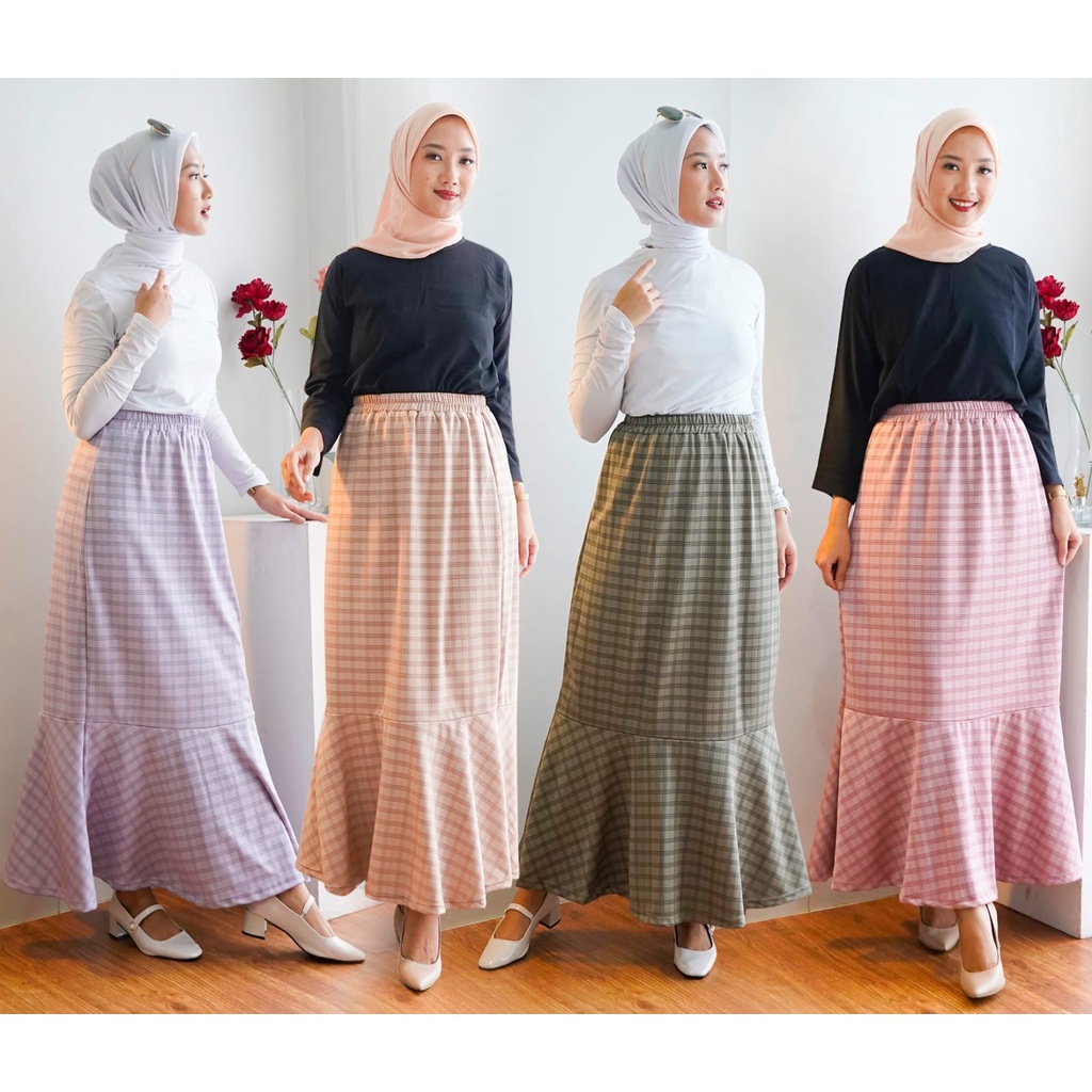 Jual ROK DUYUNG WANITA/ROK LEBAR KOTAK KOTAK | Shopee Indonesia