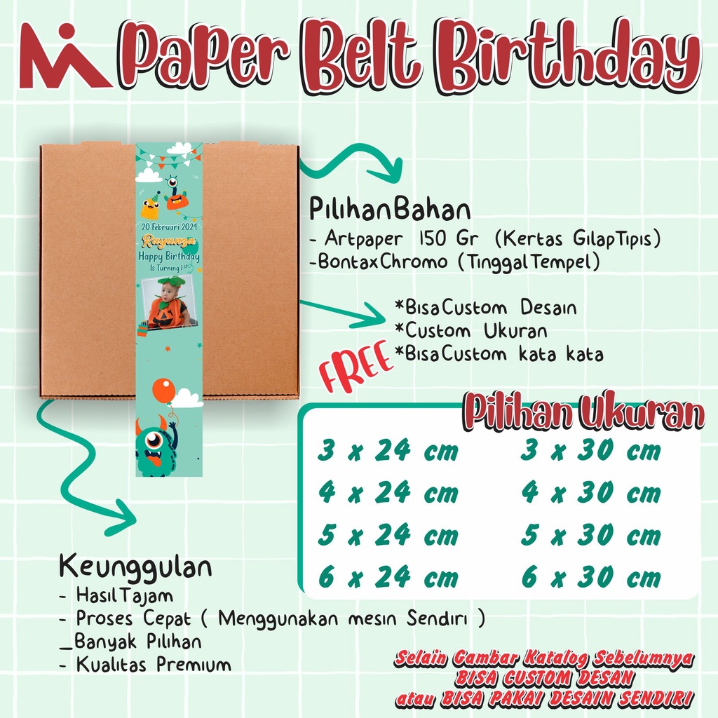 Jual Paper belt Custom ulang tahun anak/ artpaper 150gr/Bontax chromo ...
