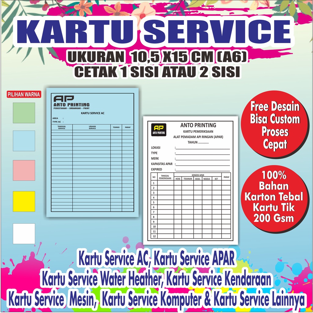 Jual CETAK KARTU SERVICE UKURAN A6 10,5 X 15 CM BAHAN TEBAL | Shopee ...