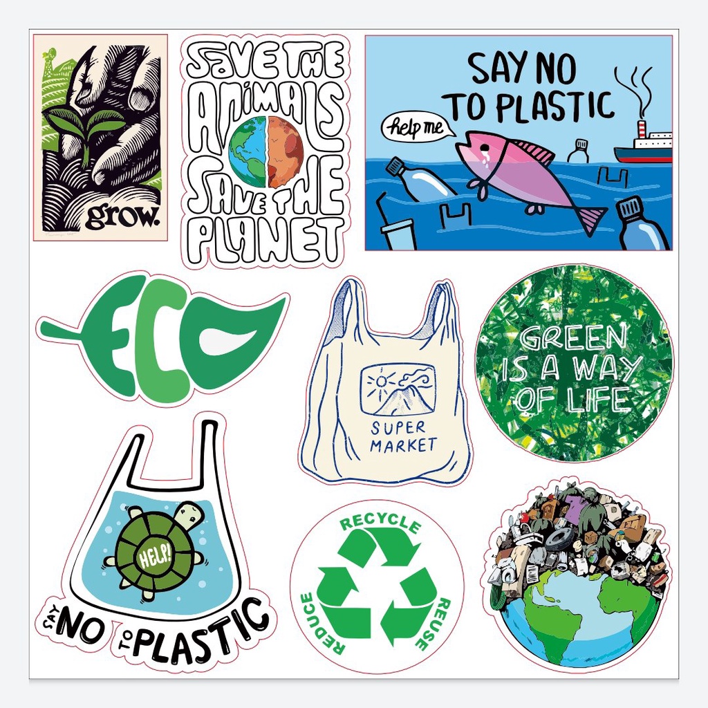 Jual Sticker Stiker Pack Go Green Save Earth Recycle No Plastik ...