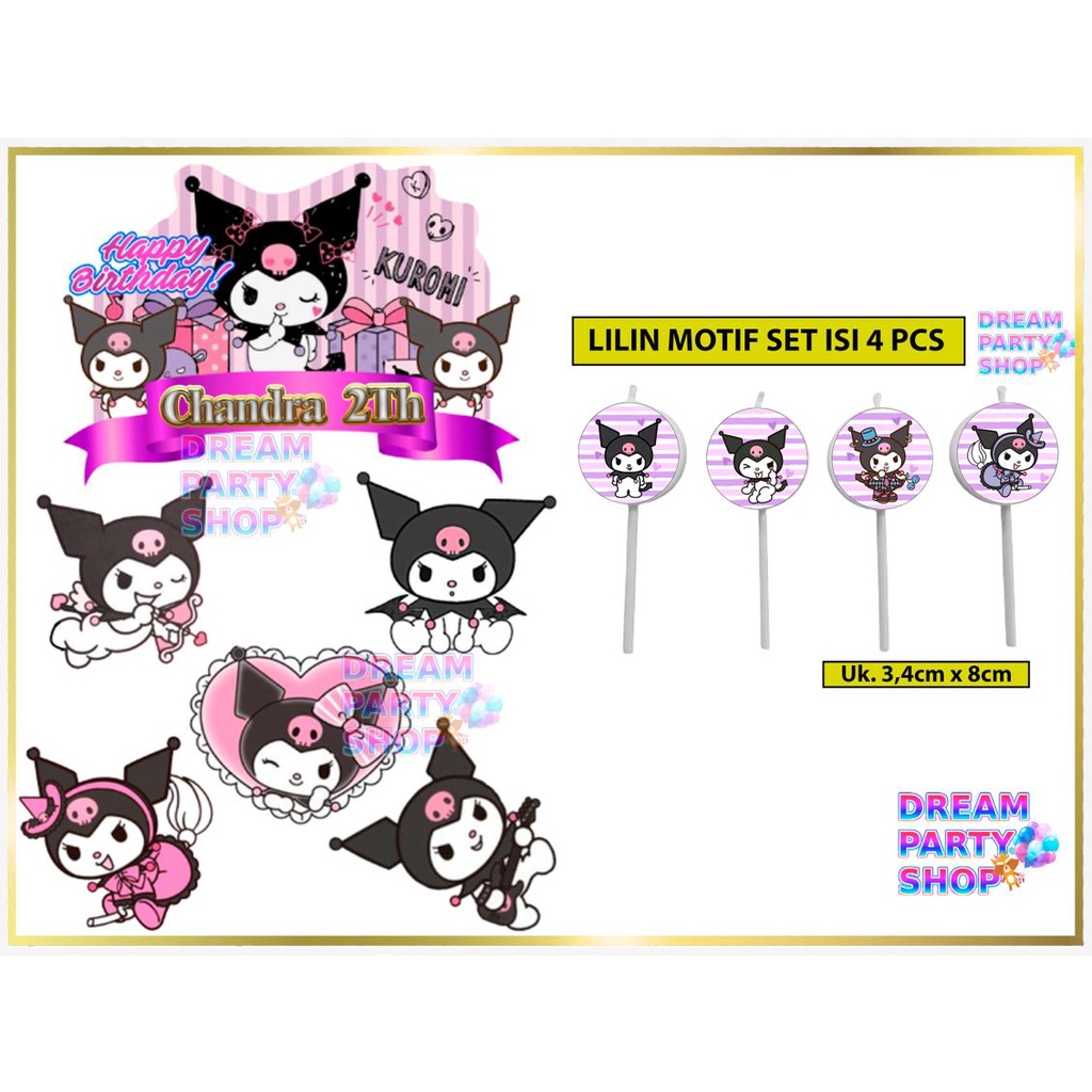 Jual Topper Kue Kuromi Banner Hiasan Kue Kuromi Ultah Lucu Lilin ...