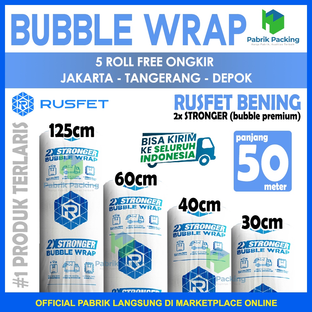 Jual Plastik Bubble Wrap 50Meter RUSFET Bubblewrap Buble Packing Babel ...