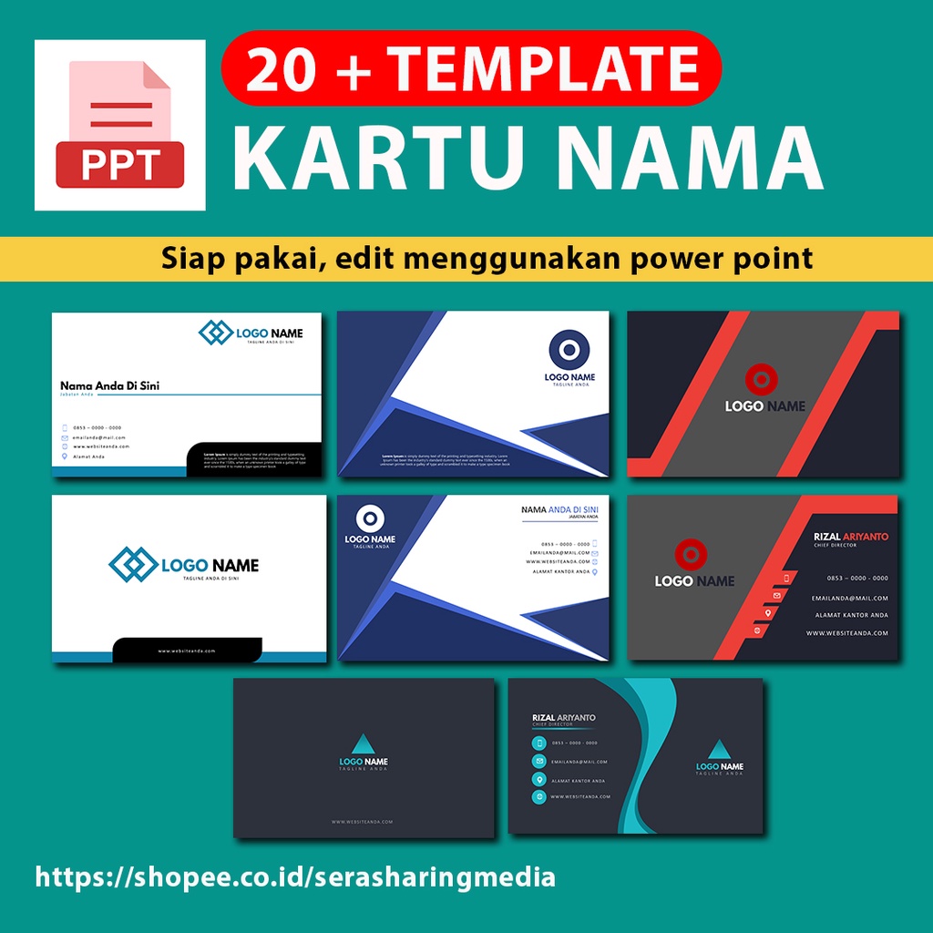 Jual Template Kartu Nama Kekinian Profesional Siap Edit 20+ Format ...