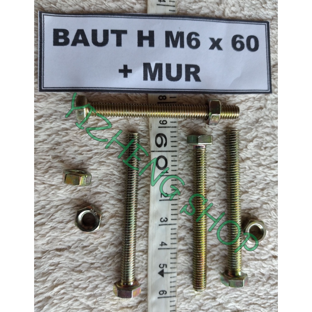 Jual BAUT H M6 x 60 + MUR (1 SET) | Shopee Indonesia