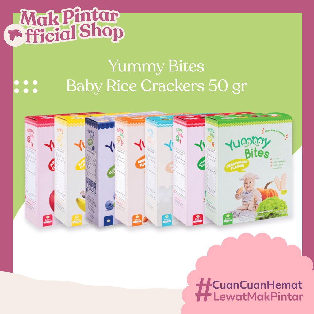 Jual Cemilan Bayi / Snack Anak Yummy Bites Rice Crackers 50gr | Shopee ...