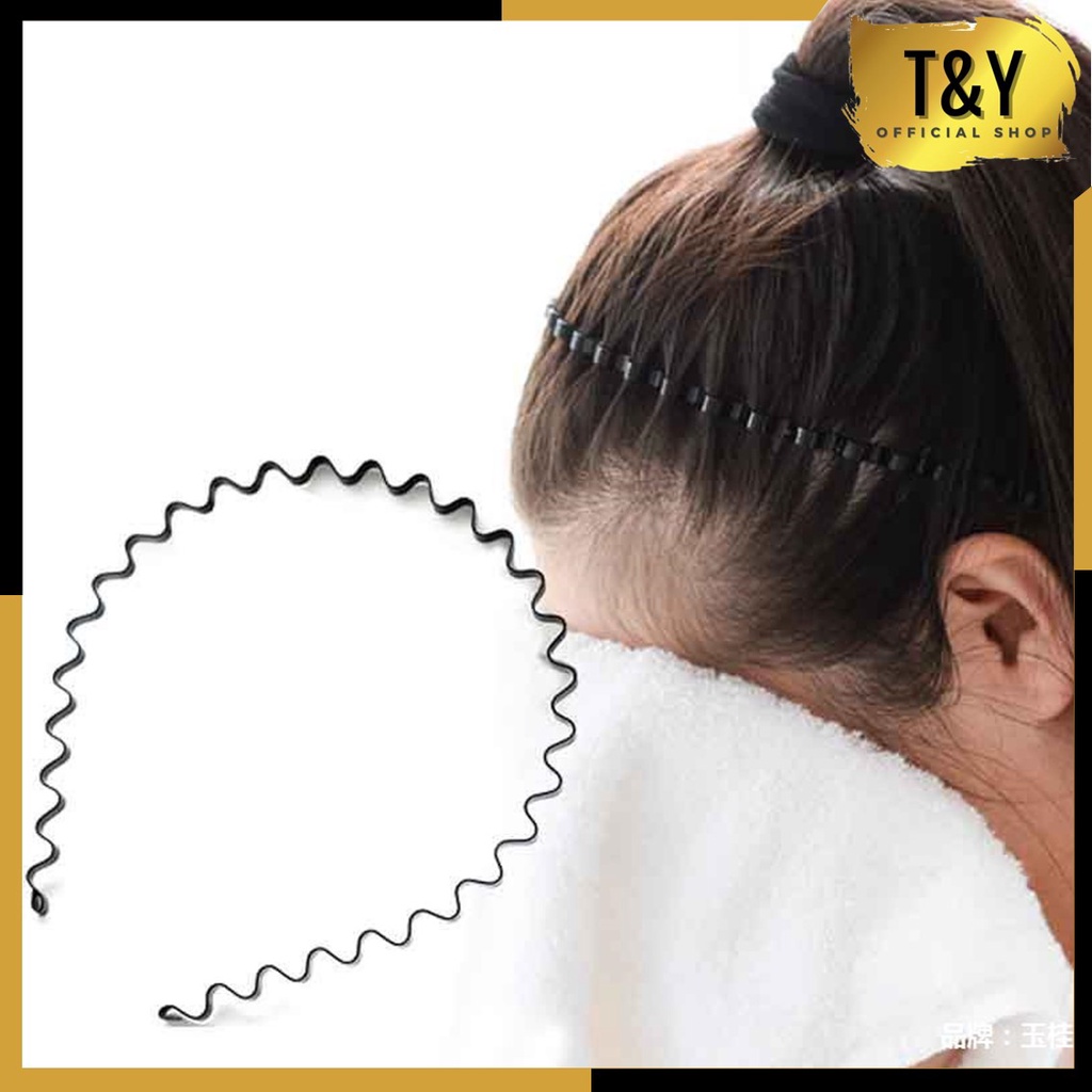 Jual T&Y Bando Korea Bentuk Gelombang Zig zag Hitam Polos Bandana ...