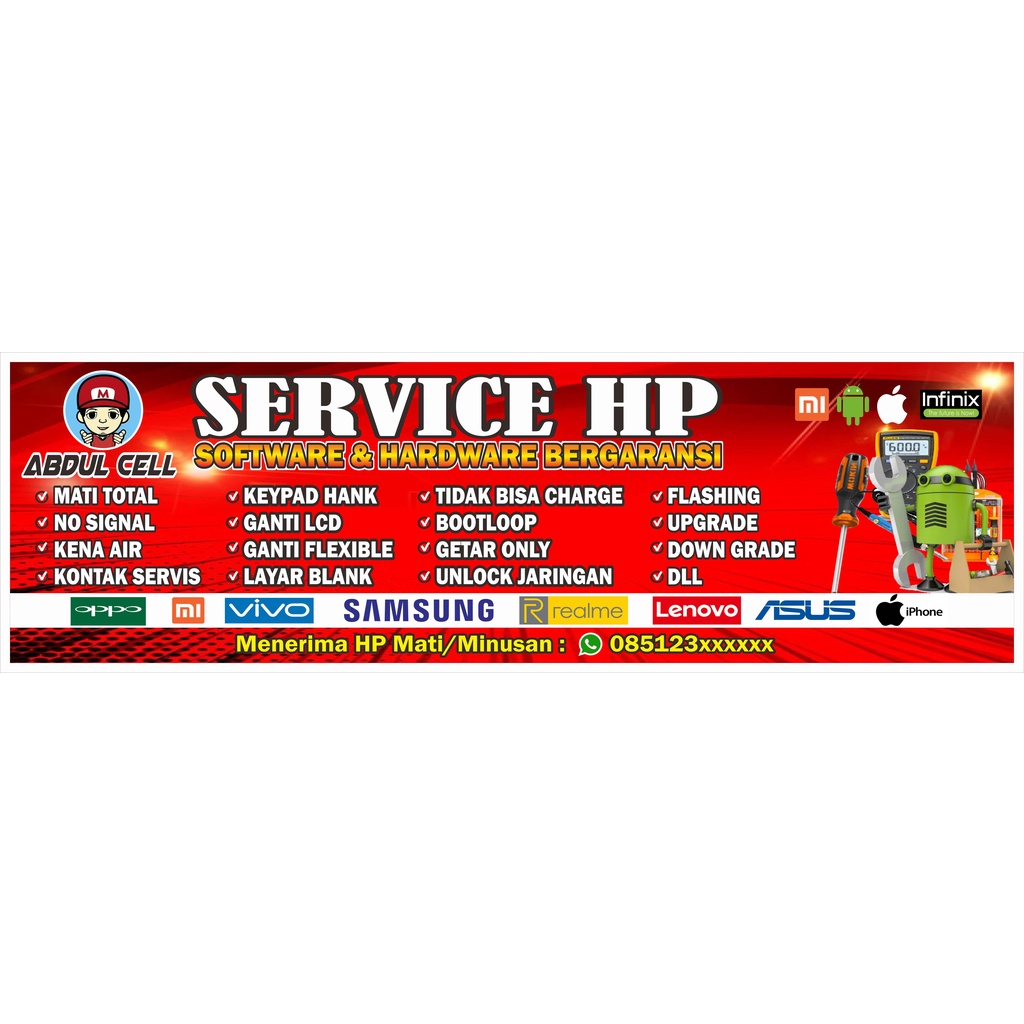 Jual Spanduk Servis HP/Banner Service HP/banner Konter 200x60 | Shopee ...