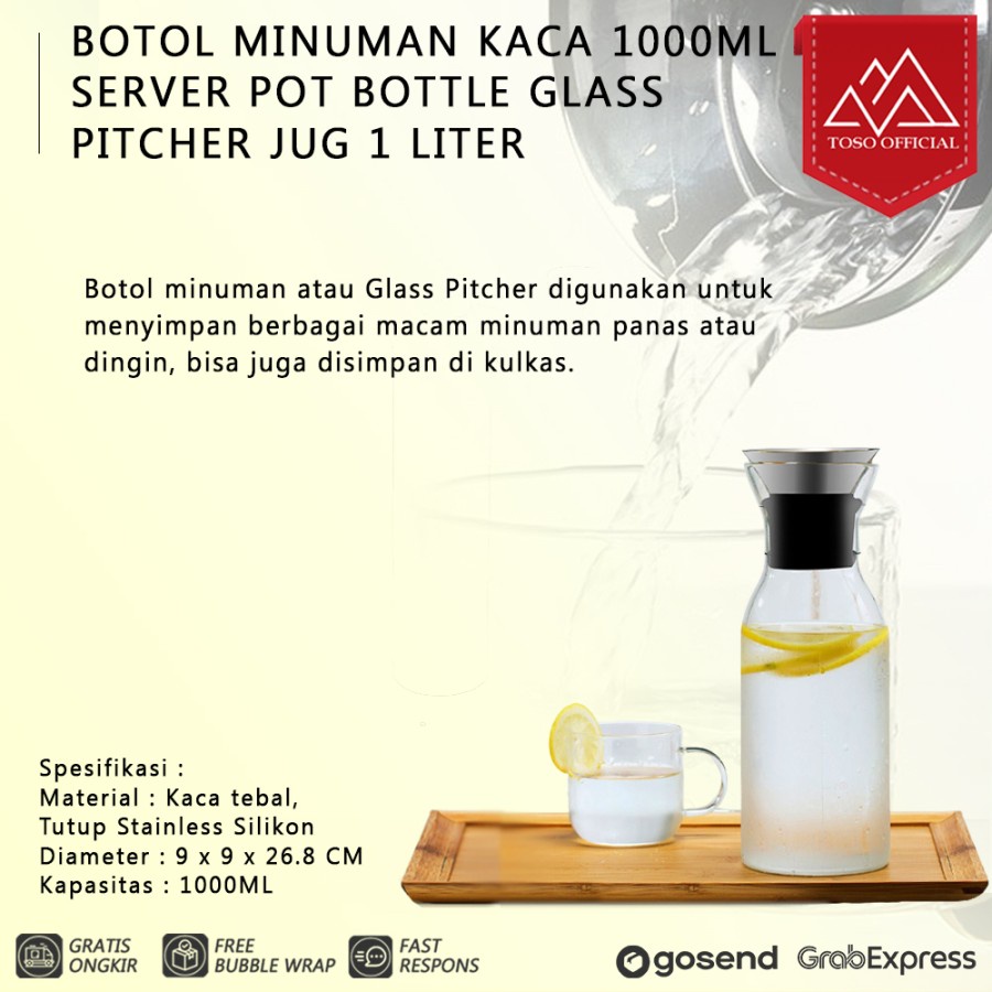Jual BOTOL MINUMAN KACA 1000ML SERVER POT BOTTLE GLASS PITCHER JUG 1 ...