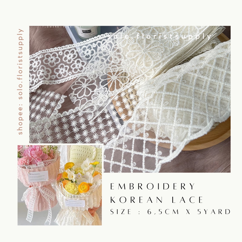 Jual 5YARD X6,8CM EMBROIDERY KOREAN LACE RENDA TIMBUL Renda giper/gyper ...