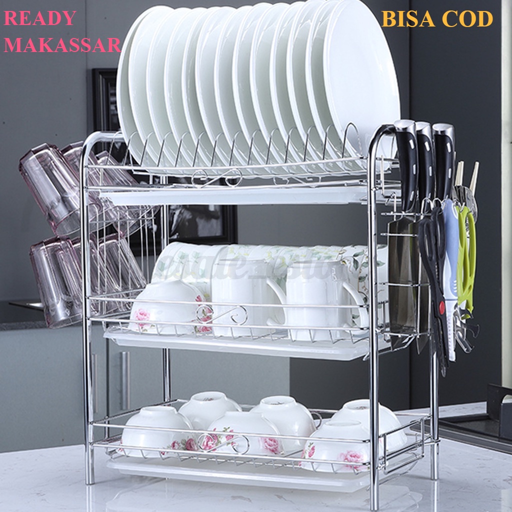 Jual SERBAGUNA Rak Piring Stainless Steel 3 Susun / Rak Piring Gelas ...