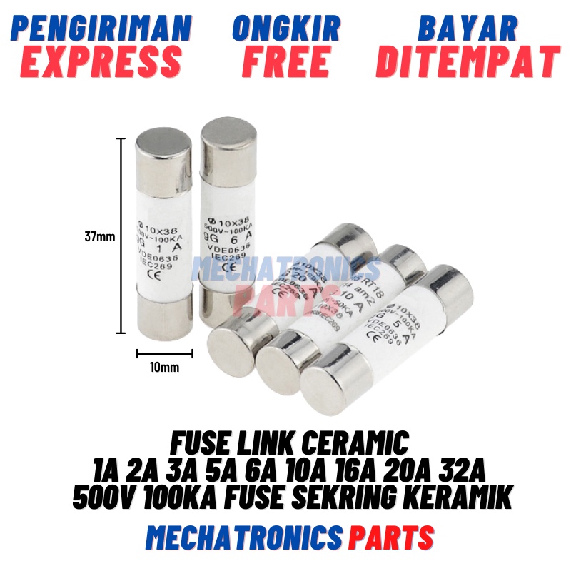 Jual Fuse Link Ceramic 1A 2A 3A 5A 6A 10A 16A 20A 32A 10x38 500V 100KA ...