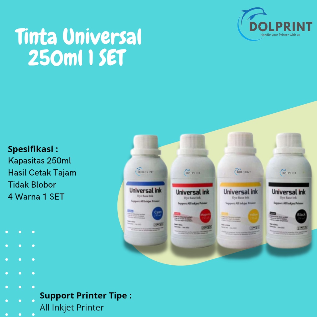 Jual Tinta Universal 250ml CMYK 1SET, Printer HP Canon Brothr Epson ...