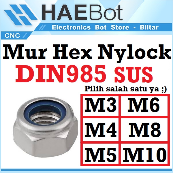 Jual [HAEBOT] Mur HEX Nylon Lock Nut M3 M4 M5 M6 M8 M10 DIN985 SS 304 Stainless Steel Pengunci ...