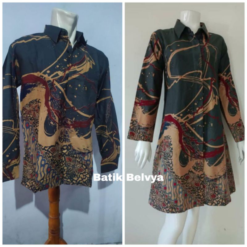Jual set couple batik motif tanda tangan / Batik sragen / batik solo / dress batik / tunik batik ...