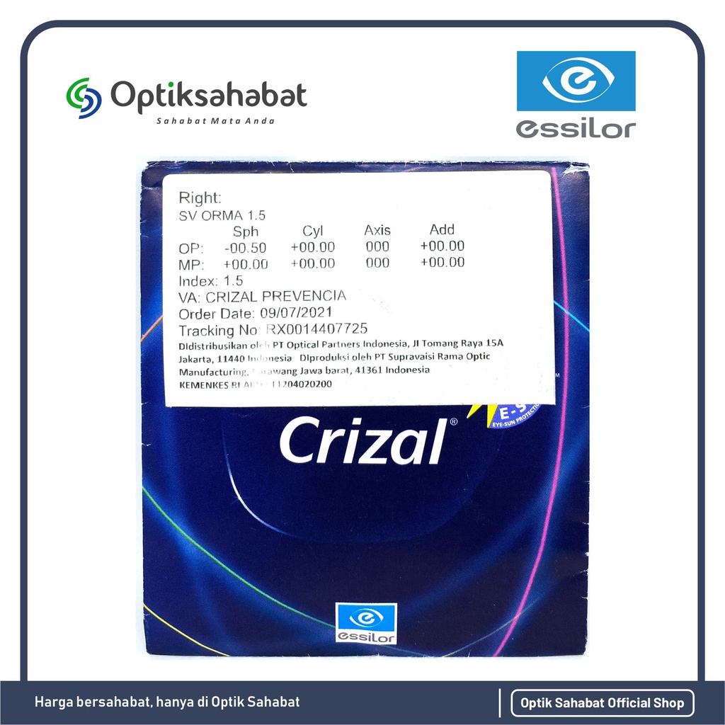 Jual Lensa Essilor SV Orma Crizal Prevencia Original | Shopee Indonesia