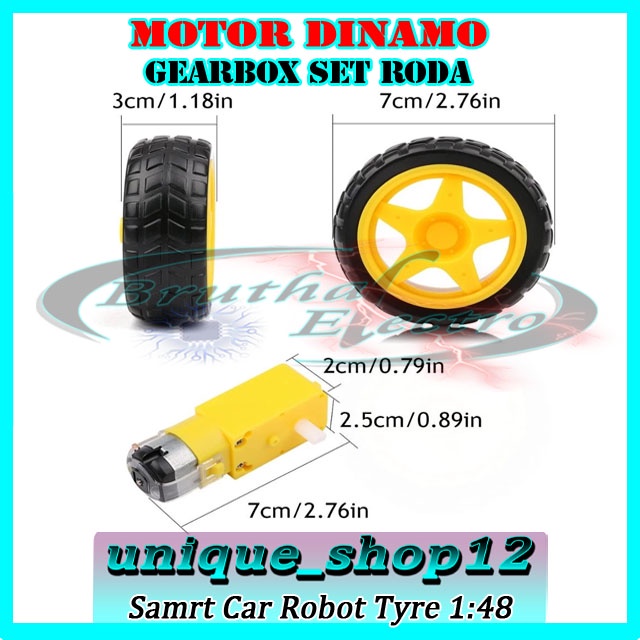 Jual Dinamo Motor Gearbox Set Roda Smart Car Robot Tyre 1:48 Gear Ratio ...