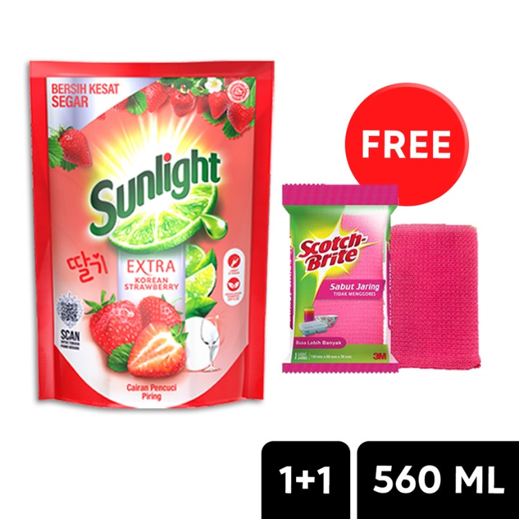 Jual Beli Sunlight Korean Strawberry 560ml FREE Sponge Scotch Brite ...