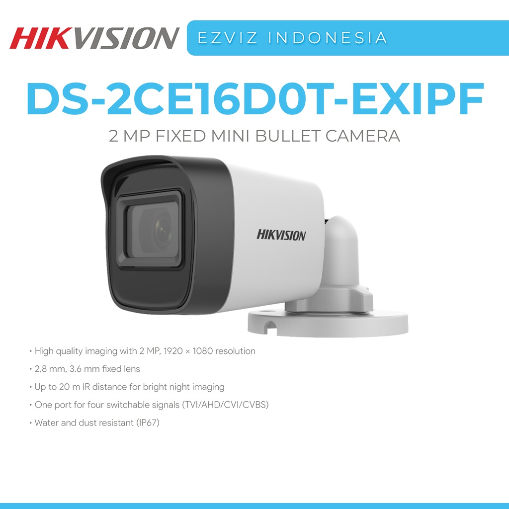Jual HIKVISION DS-2CE16D0T-EXIPF CCTV Hikvision 2MP Fixed Mini Bullet ...