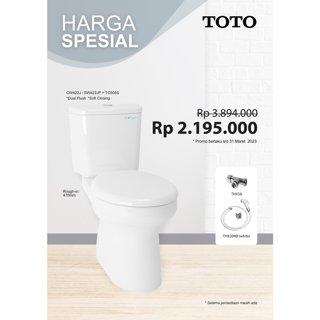 Jual TOTO PAKET PROMO CLOSET DUDUK CW422J / CW 422 J + THX58 + THX20NB ( COMPLITE SET ) | Shopee ...