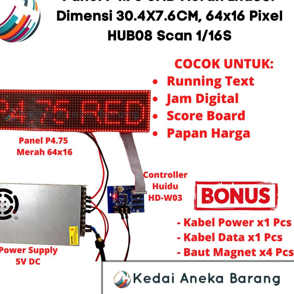Jual Panel Module Modul LED P4.75 F3.75 64x16 Running Text SMD Red Merah Indoor Dot Matrix ♥ ...