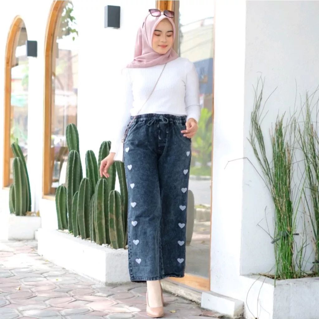 Jual Highwaits Kulot jeans wanita Love Pants Loose Standar dan Jumbo 30 ...
