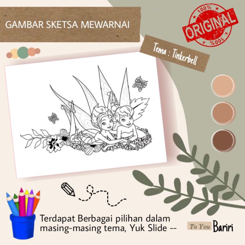 Jual Gambar Sketsa Mewarnai | TINKERBELL | Sketsa lukis | Sketsa Sablon ...