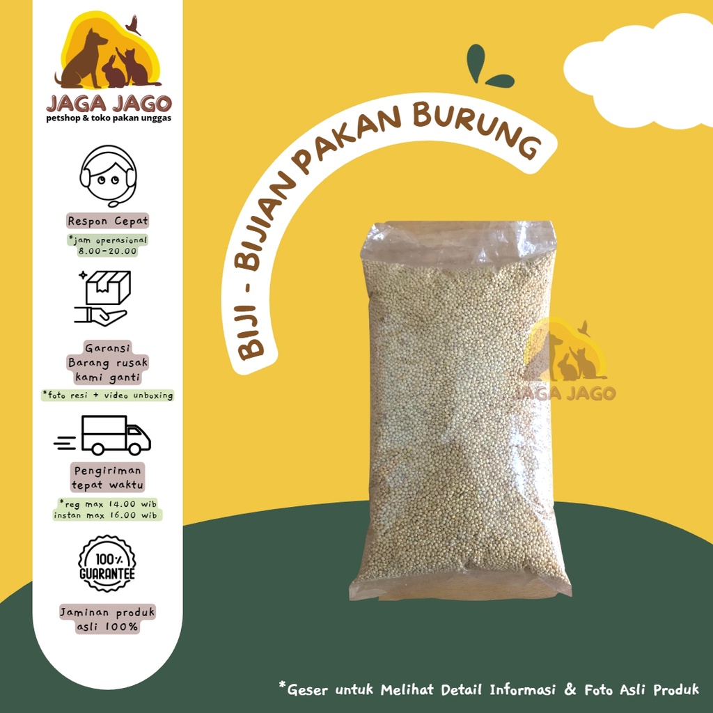 Jual Milet Putih Pakan Burung Lovebird Kenari Repack 500gr dan 1kg ...