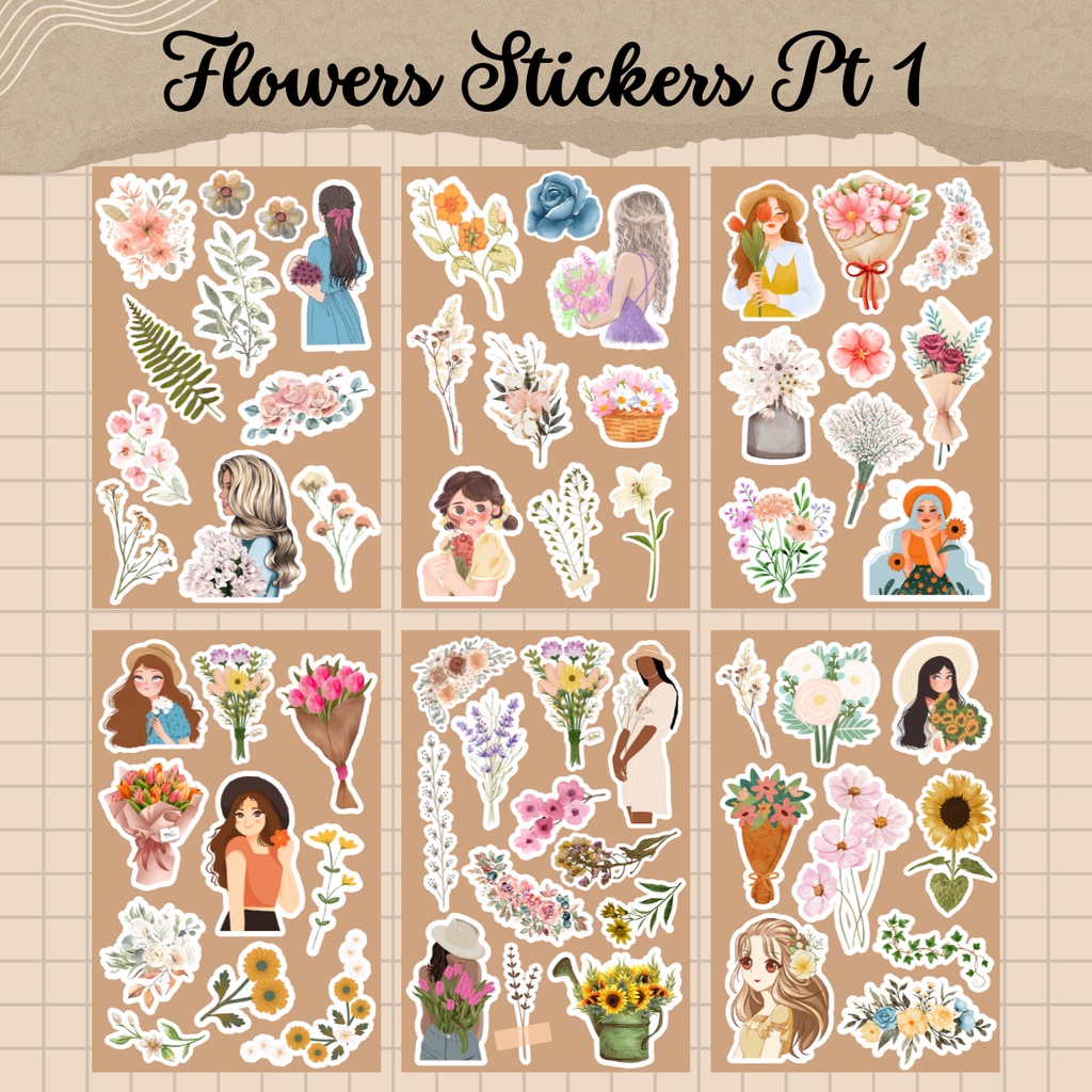 Jual [PART 1] Flowers Stickers, stiker bunga estetik aesthetic stiker ...