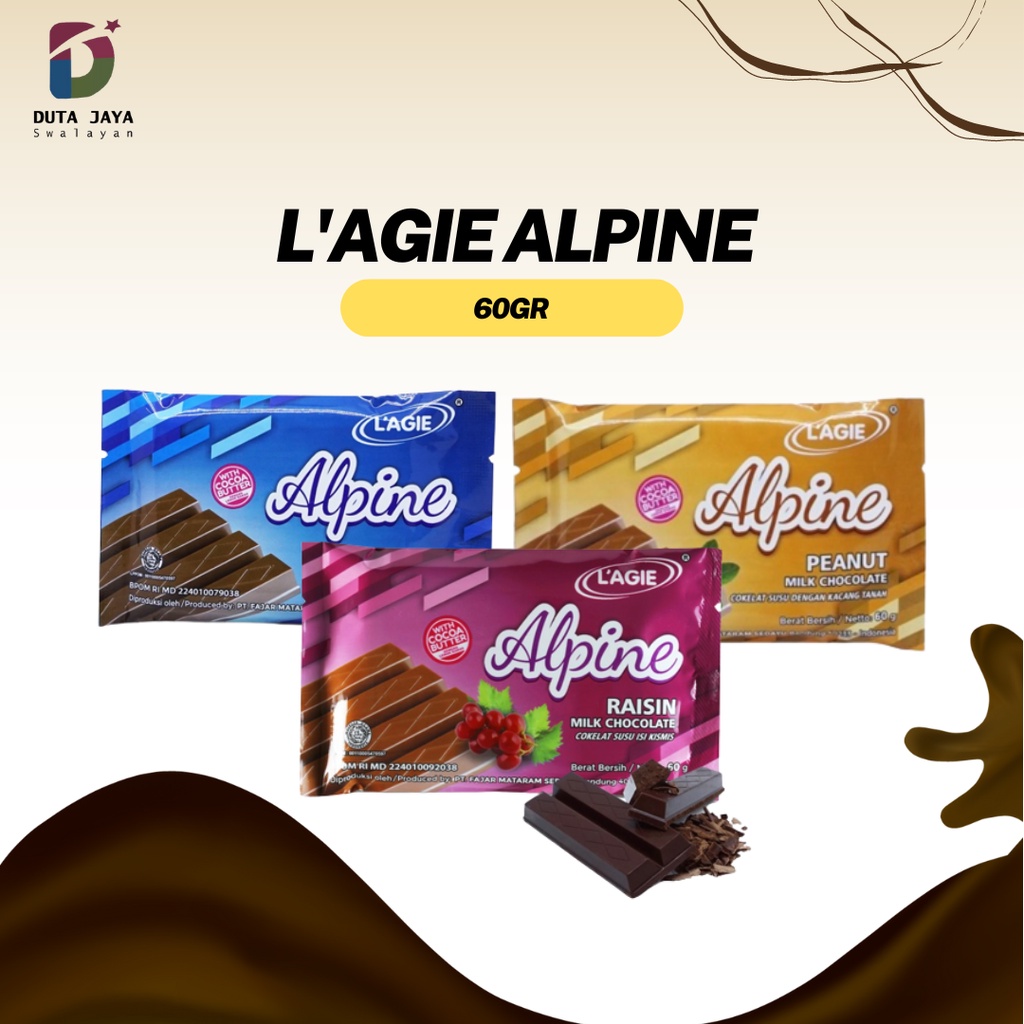 Jual L'agie Alpine Milk Chocolate 60 Gram Raisin Peanut Full Milk ...