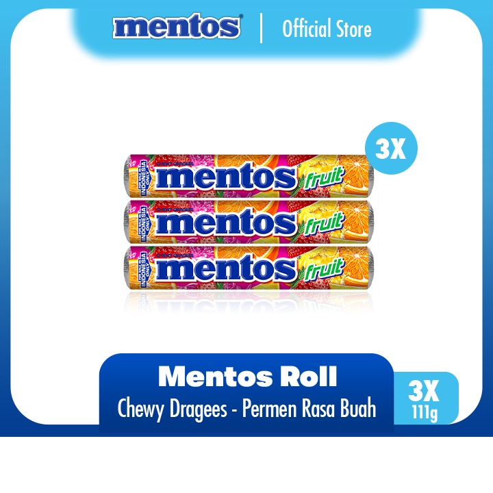 Jual Mentos Chewy Dragees Fruit 111g - Permen Mint Rasa Buah (3 Rolls ...