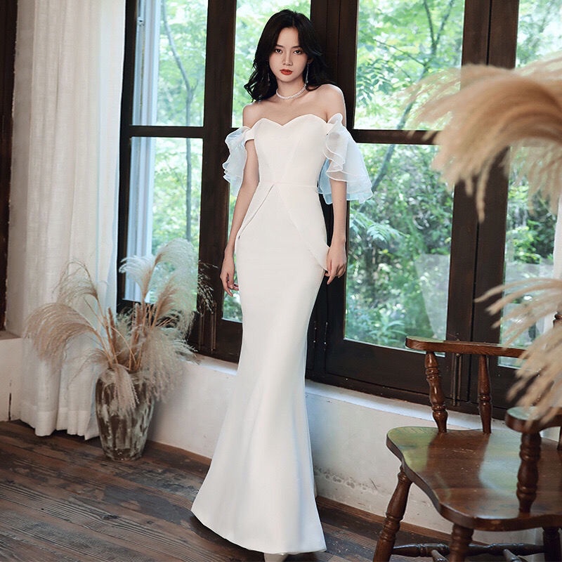 Jual Rok gaun malam putih wanita temperamen baru perjamuan fishtail ...