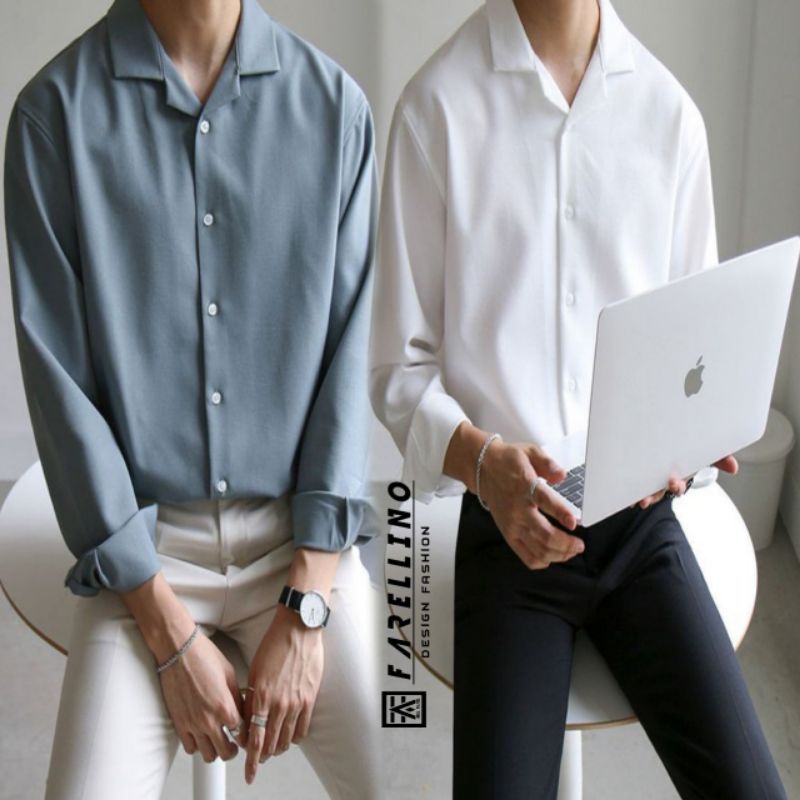 Jual Kemeja Style Pria Baju Oversize New Colour Blue Denim Putih Sage ...