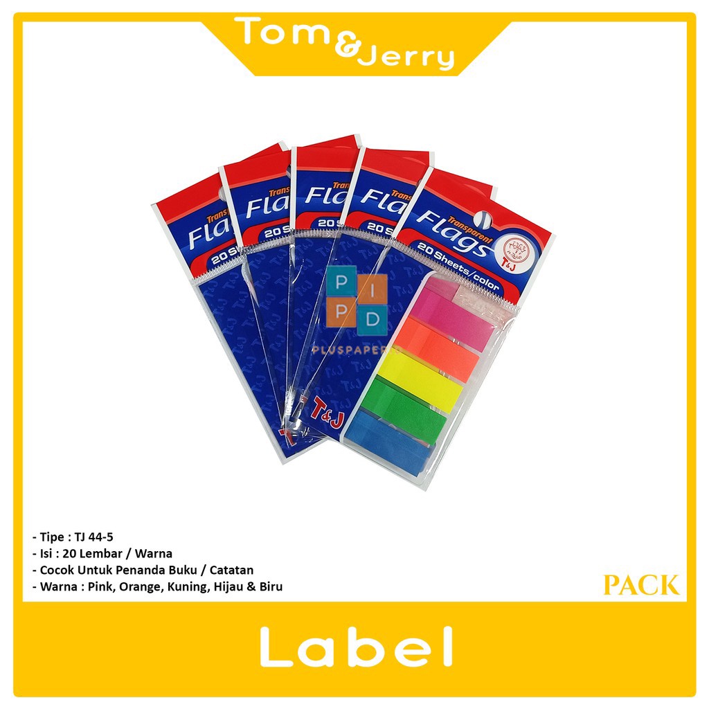 Jual Tom & Jerry - Label Penanda Buku Transparent Flags TJ 44 - 5 Color ...