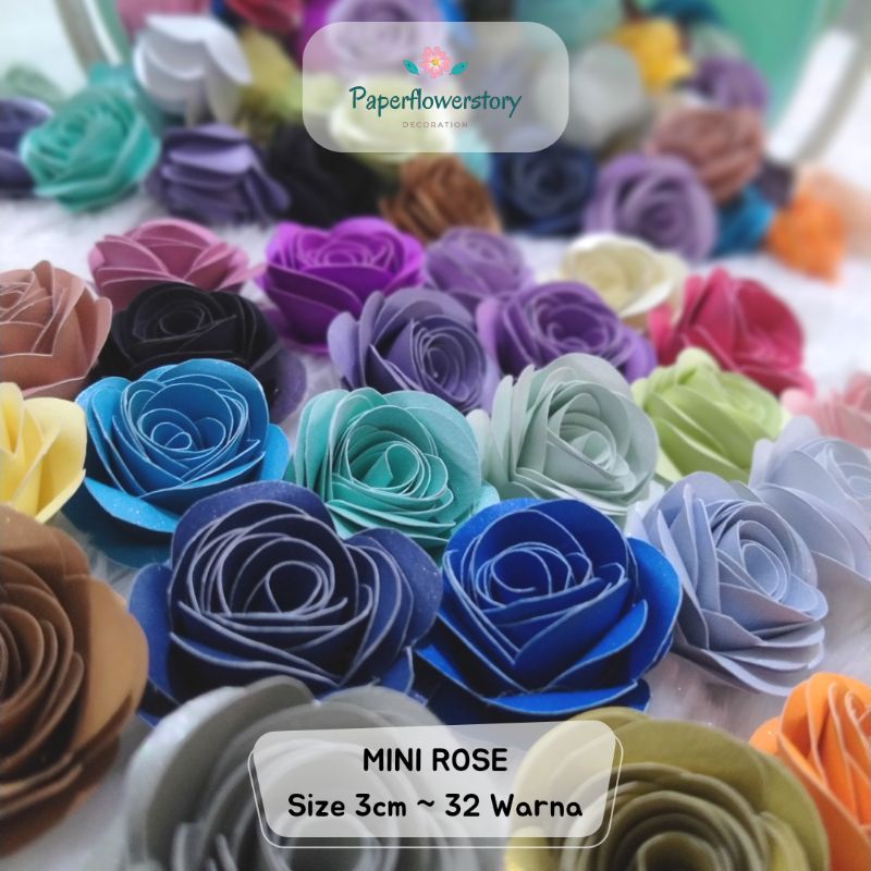 Jual Bunga Mawar Kertas Kecil size 3cm Paper Flower mini rose Bahan ...