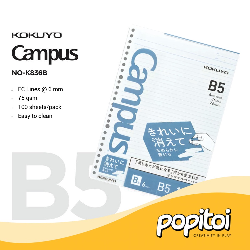 Jual KOKUYO Campus Paper Loose Leaf Refill B5 50 100 Kertas Isi Ulang Binder | Shopee Indonesia