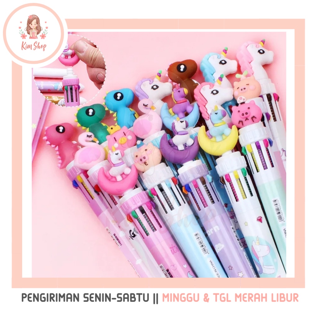 Jual KIM SHOP - Pulpen 10 Warna Pen Karakter Kartun Ballpoint Bolpen ...