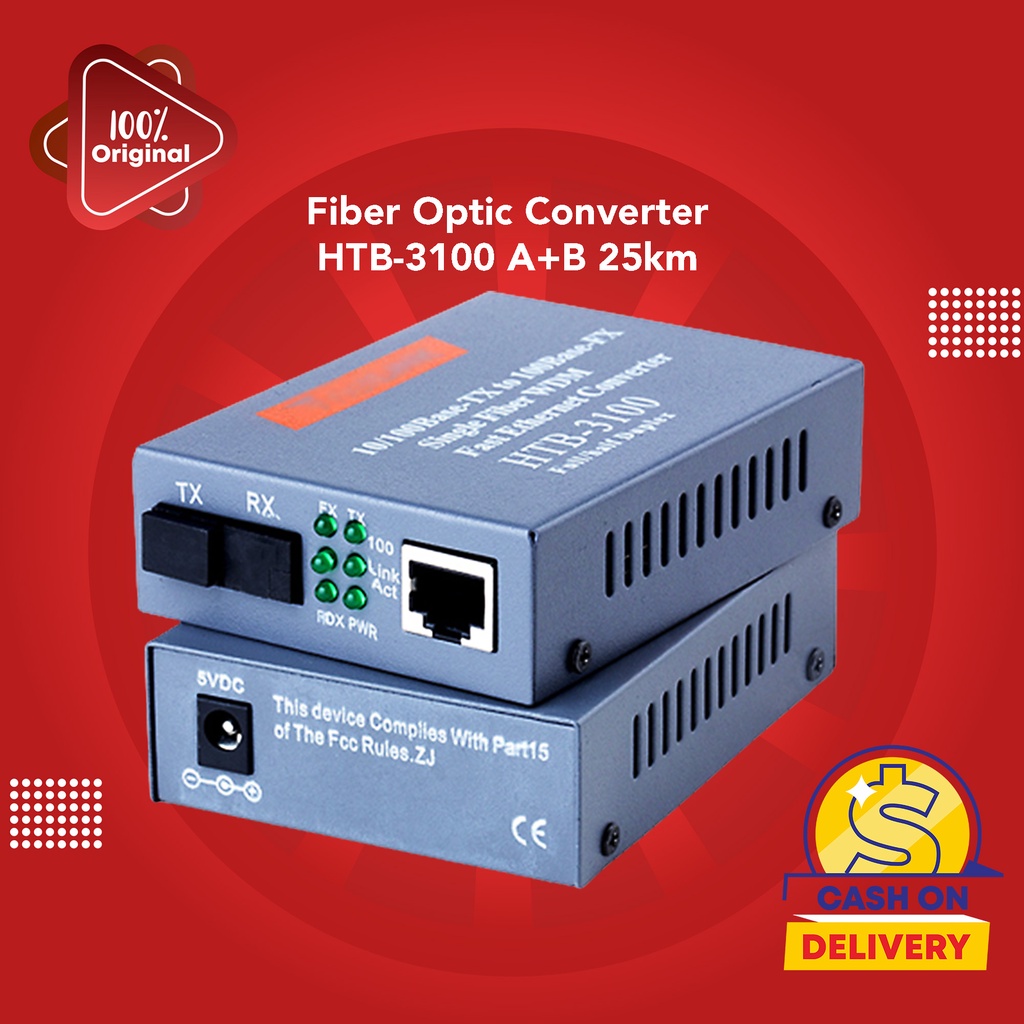 Jual Media Converter HTB-3100 10/100Mbps Singlemode SC Fiber 25KM ...