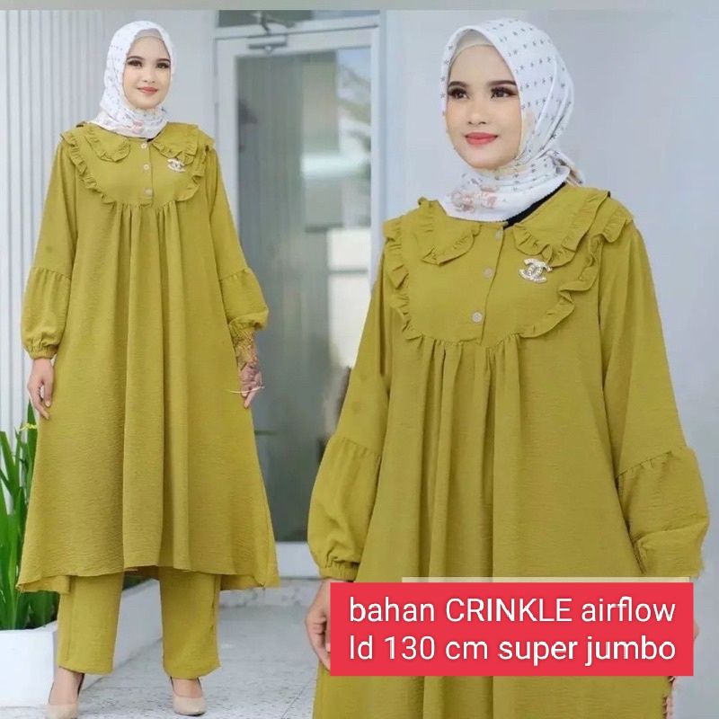 Jual one set julita setelan long tunik bahan crinkle airflow jumbo ld ...