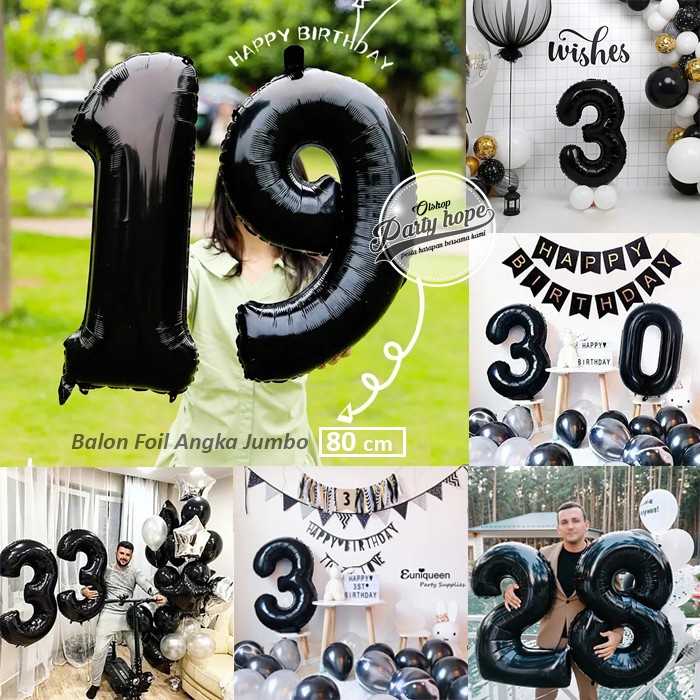 Jual Balon Angka Jumbo HITAM 80 Cm / Balon Foil Angka Besar / balon ...