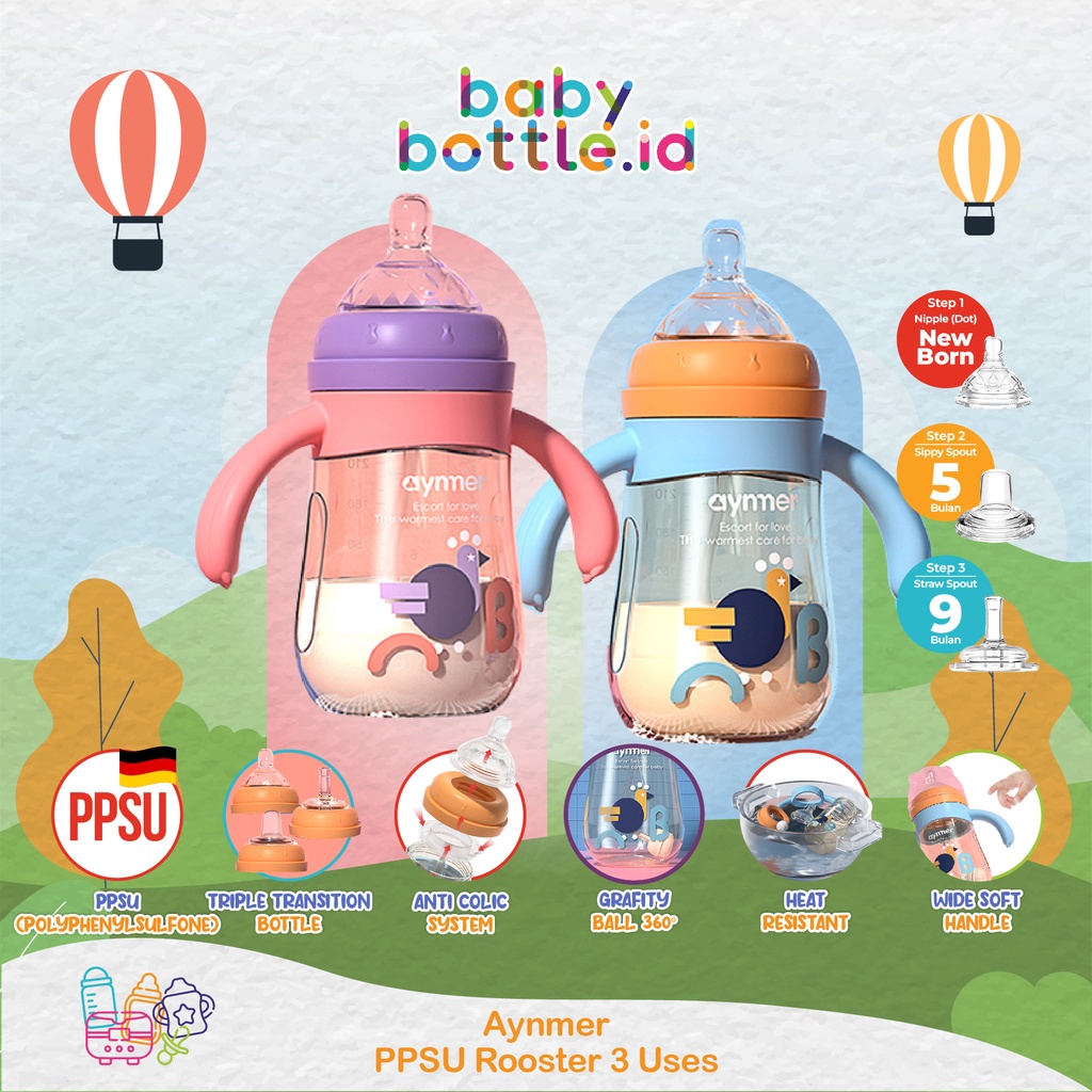 Jual AYNMER BOTOL SUSU BAYI PPSU ROOSTER | DOT + SIPPY + STRAW GRAVITY BALL | Anti Kolik ...